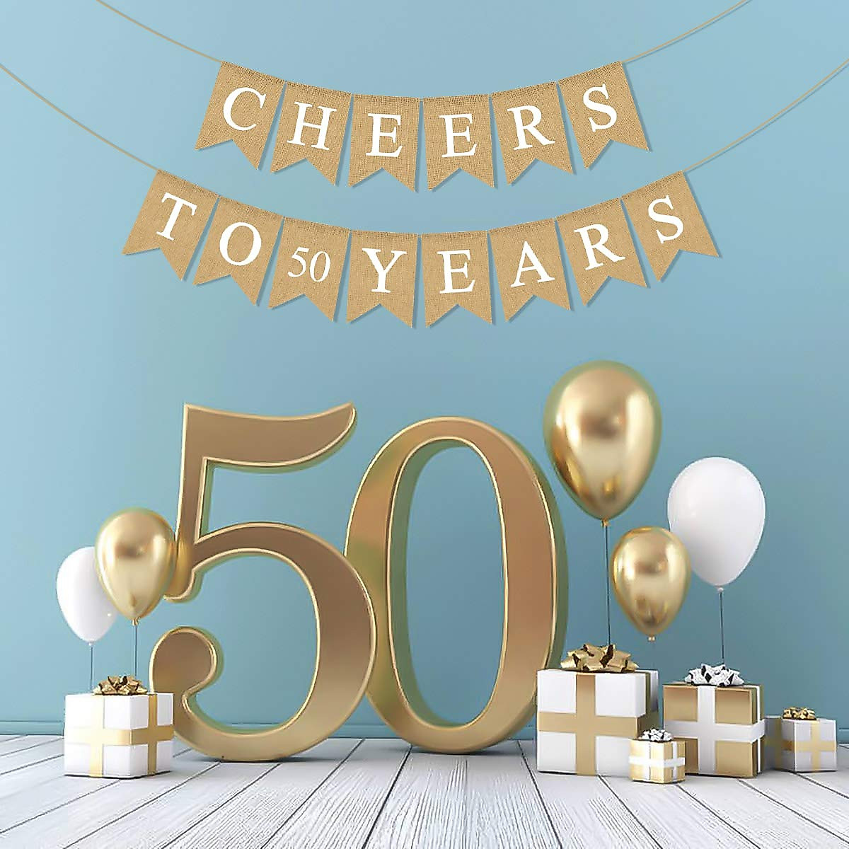 Jute Burlap Cheers To 50 Years Banner 50th Birthday Party 50th Wedding Anniversary Bunting Garland Decoration