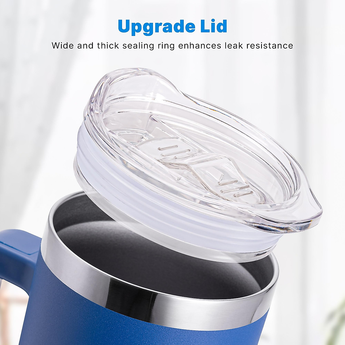 Bluwing 40 oz Tumbler with Handle and Straw-Stainless Steel Double Wall Insulated Tumbler with Leak Proof Lid, Vacuum Travel Ice Coffee Mug Cup(Navy)