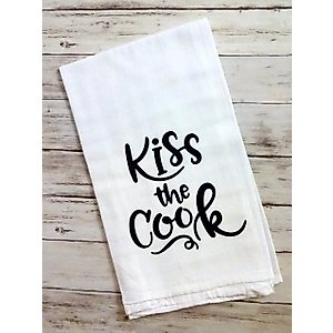 Funny Flour Sack Kitchen Towel - Kiss The Cook