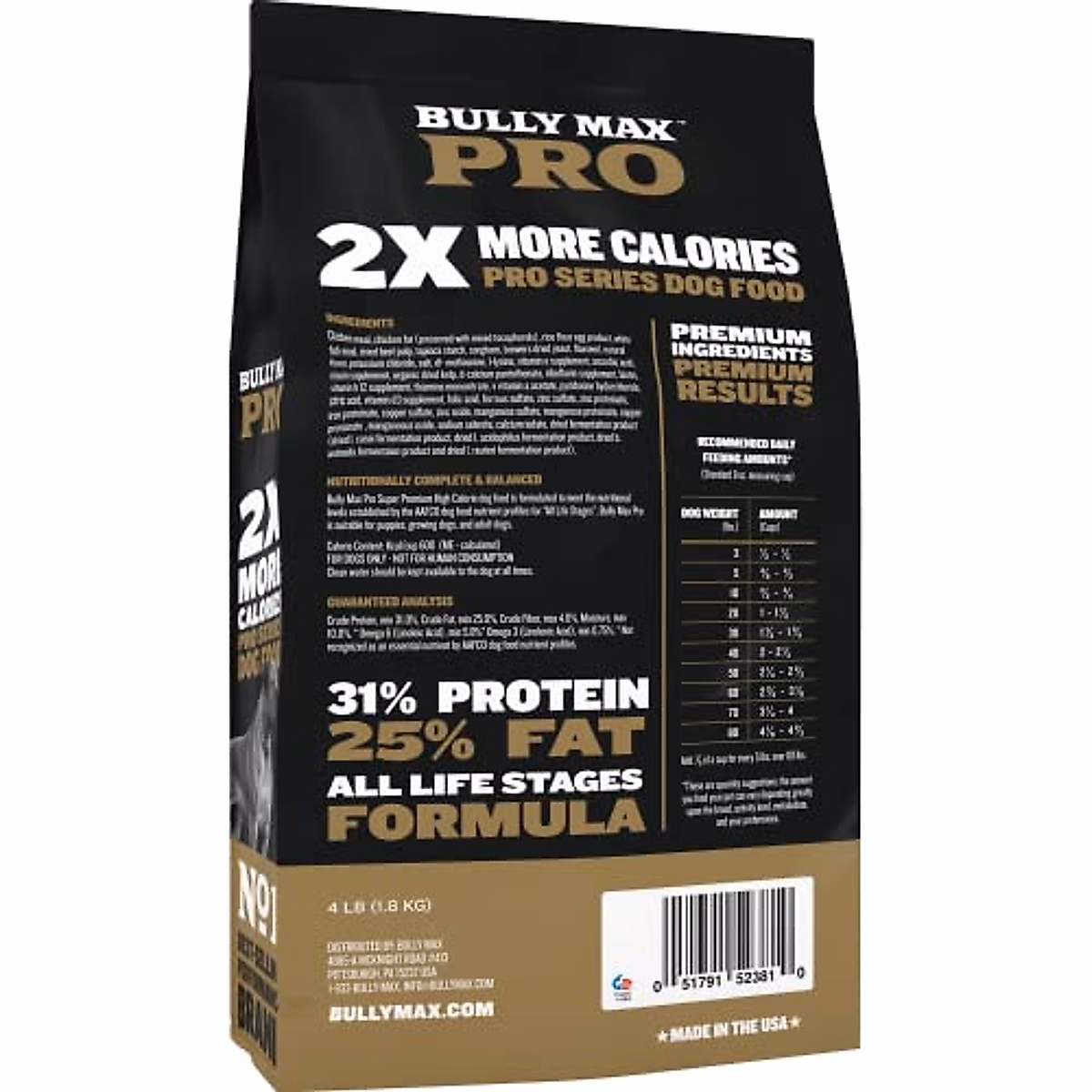 Bully Max 2X Calorie Dry Dog Food PRO Series | High Calorie High Protein Dog and Puppy Food | Healthy Weight Gain and Muscle Mass for All Breeds | 600 Calories per Cup | Slow-Cooked | 16 Lbs. Bag