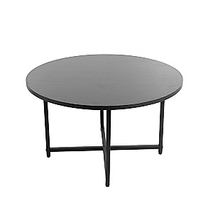 Round Coffee Table Modern Coffee Table Sofa Table Tea Table for Living Room, Office Desk, Balcony, Wood Desktop and Metal Legs,23.6inch Black