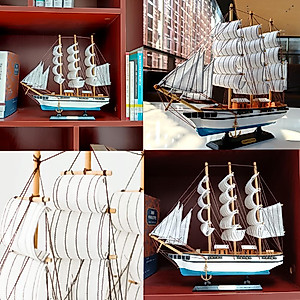 Smooth sailing boat model Mediterranean sailing boat wooden sailing boat furniture decoration room decoration (main white)
