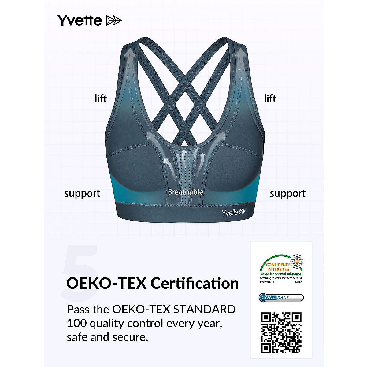 Yvette Women High Impact Sports Bras Criss Cross Back Sexy Running Bra for Plus Size, 08A, M(DF)