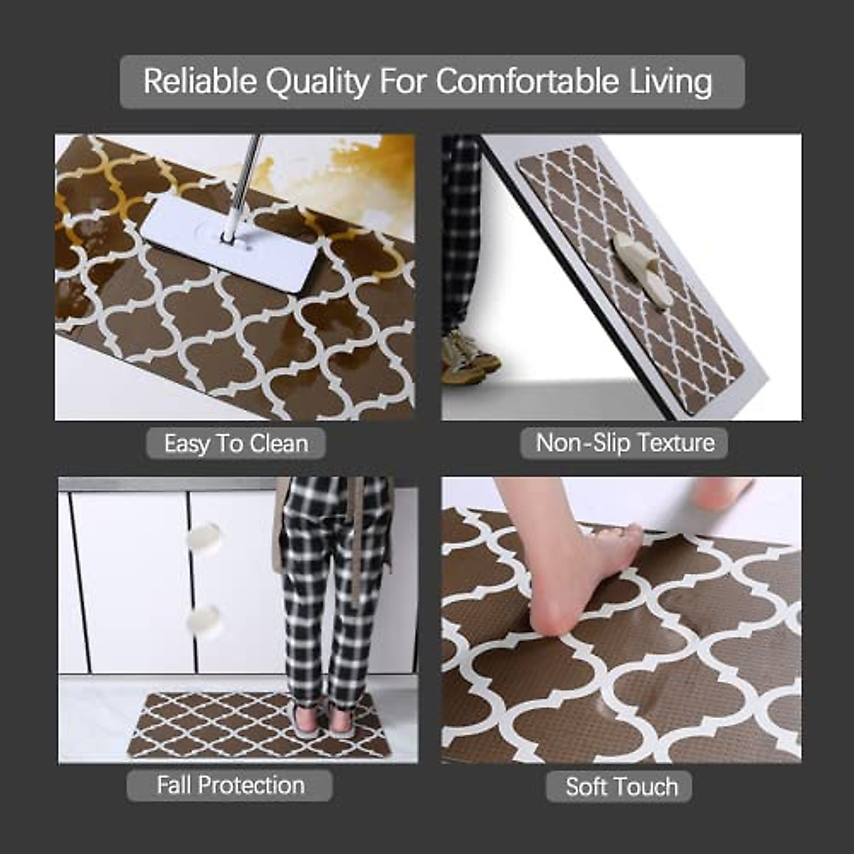 Kitchen Anti Fatigue Floor Mats and Rugs Cushioned for Kitchen Floor Non Skid Washable Non Slip Waterproof Standing Mat (Brown, 17.7*27.6)