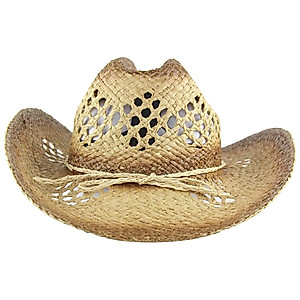 MINAKOLIFE Men's & Women's Western Style Cowboy/Cowgirl Straw Hat (Shell Beads)
