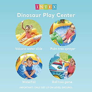 Intex Dinoland Play Center Kiddie Inflatable Pool and Dinosaur Water Splash Swimming Pool with Water Sprayers, Waterfalls, Slides, and Games