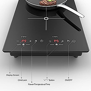 VBGK Double Induction Cooktop, 12 Inch Induction Cooker with induction burner,with LCD Touch Screen 9 Levels Settings with Child Safety Lock & Timer 110V 2 burner induction cooktop
