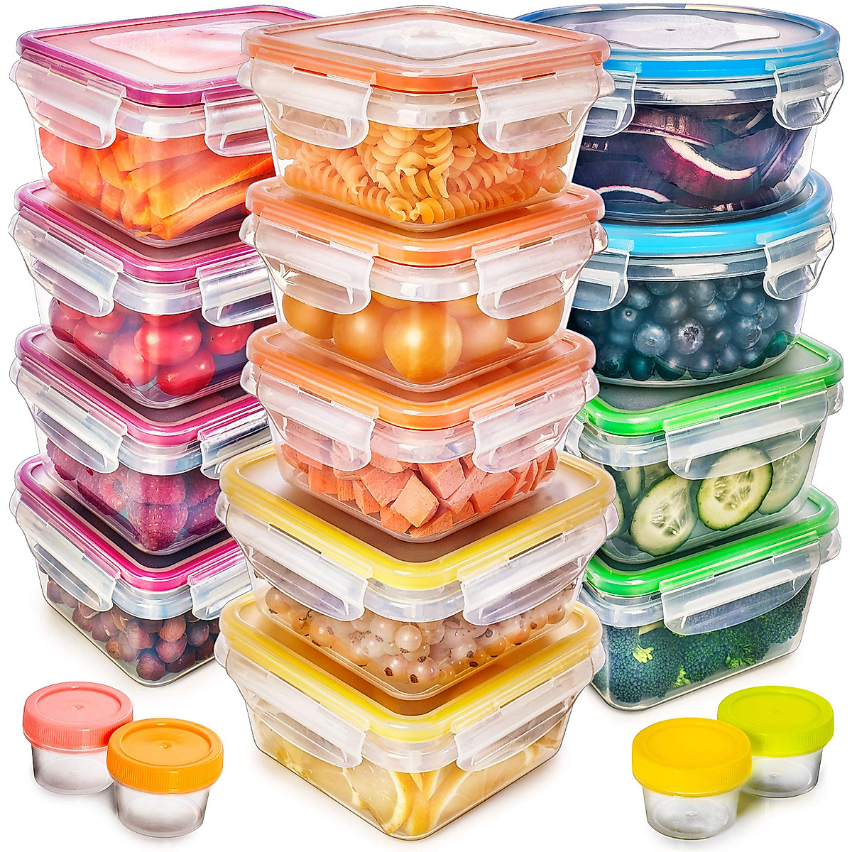 fullstar 34 PCS Plastic Food Storage Containers with Lids (17 Containers & 17 Lids), Leakproof BPA-Free Containers for Kitchen Organization, Meal Prep, Reusable Lunch Container -(Pack of 34)