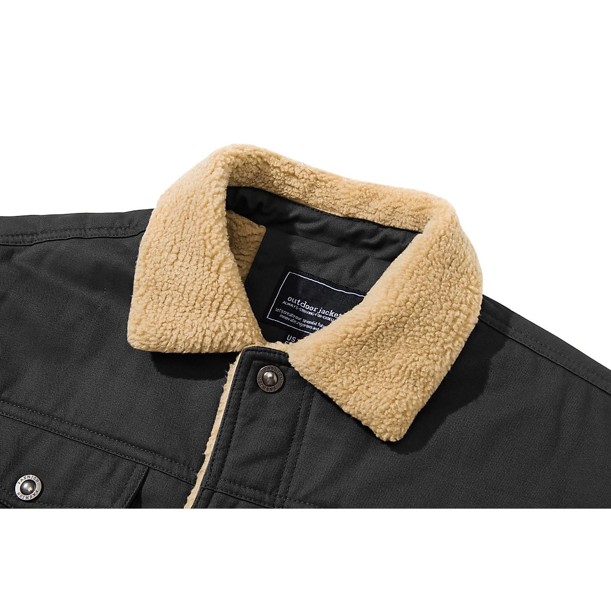 CRYSULLY Men's Winter Thicken Coat Button Cargo Jacket Windbreaker Coat Dark Grey