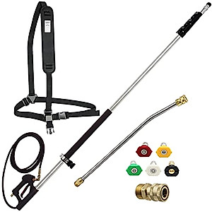 Biswing Commercial Grade Telescoping Pressure Washer Wand for Pressure Washers with Belt, Gutter Cleaner Attachments & 5 Nozzle Tips, 4000 PSI