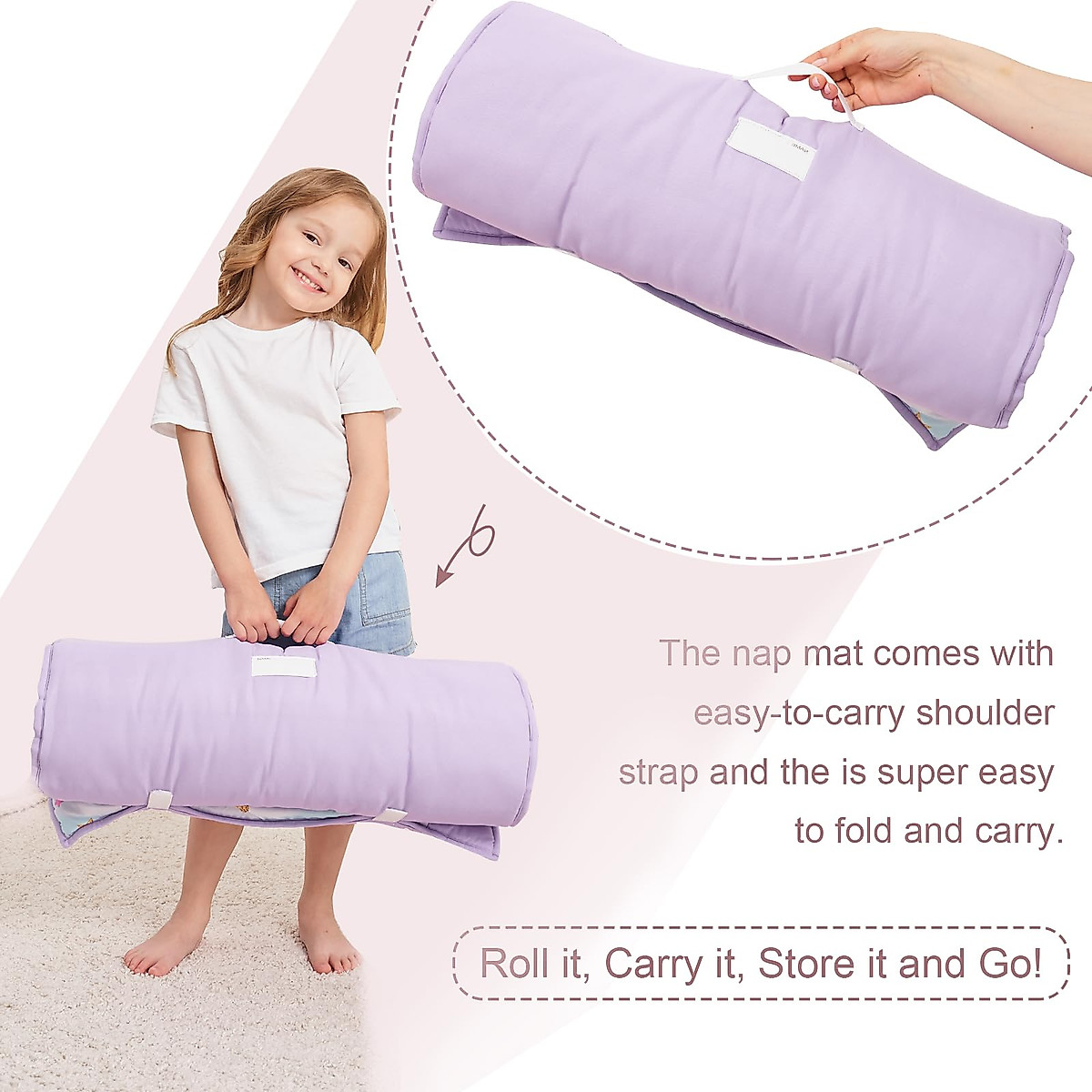 Extra Large Toddler Nap mat by Cokouchyi, Toddler Sleeping Bag with Removable Pillow, Measures 53 x 21 x 1.5 Inches, Sleeping Mat for Girls, Ideal for Daycare and Preschool Kindergarten, Unicorn