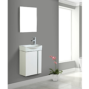Fine Fixtures Compacto Small Bathroom Vanity Set with Sink -Wall-Mounted Cabinet- Sink top, and Mirror Included (White)