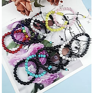 FINZOR 12Pcs 8mm Healing Stone Beads Bracelets for Women Men Semi-precious Gemstone Crystal Beaded Bracelets Lava Rock Tiger Eye Amethyst Chakra Bracelets Unisex Adjustable