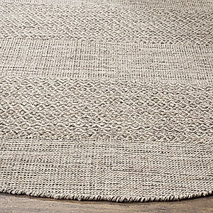 SAFAVIEH Montauk Collection Area Rug - 8' Round, Ivory & Steel Grey, Handmade Flat Weave Boho Farmhouse Cotton Tassel Fringe, Ideal for High Traffic Areas in Living Room, Bedroom (MTK330M)