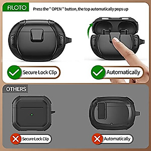 Case for Beats Studio Buds (2021) / Beats Studio Buds+ (2023), Filoto Secure Lock Hard Shockproof Protective Earbuds Case Cover Accessories with Keychain for Men Women(Black)