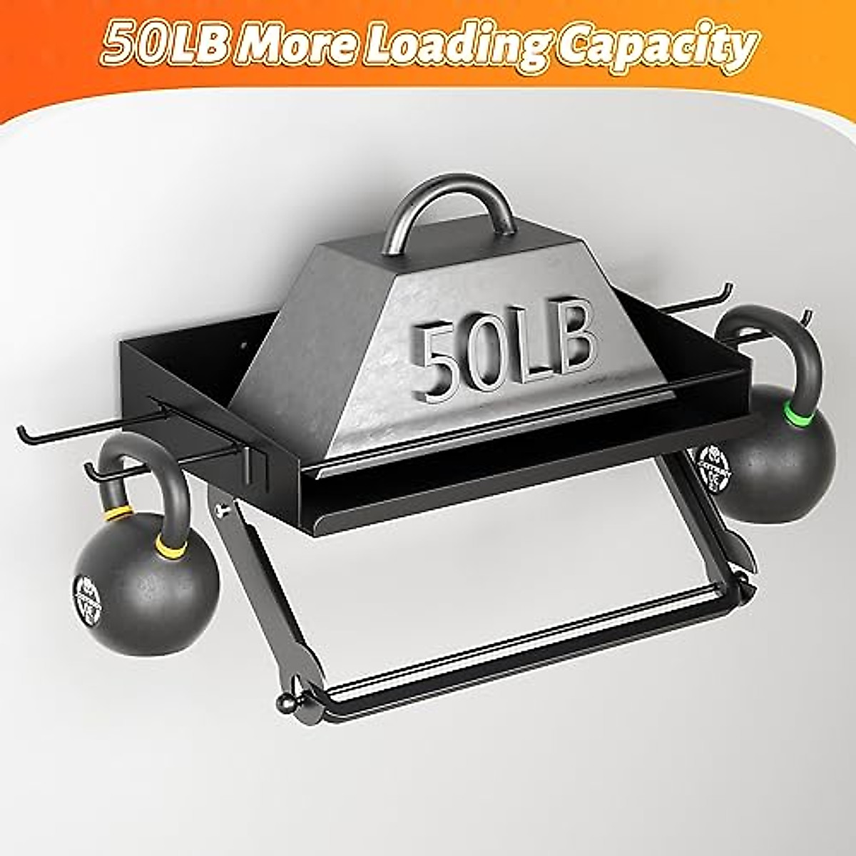 Lorbro Garage Paper Towel Holder, Paper Towel Holder Wall Mount with Shelf One Hand Tear, Garage Organization and Storage with 4 Detachable Hooks, Holds 50 lbs, for Quick Clean Station, Workshop