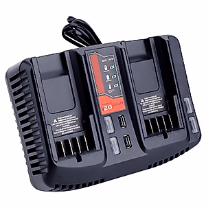 Lasica CMCB124 20V Charger Compatible with Craftsman V20 Series 20 Volt Lithium Batteries, V20 Dual Port, Replacement for Craftsman Battery Charger Station CMCB104 CMCB124