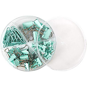 4-in-1 Boxed Binder Clips and Paper Clips Thumbtacks Set Assorted Sizes Small Medium Mini Paper Clamps Bulk for Office School Supplies Teachers Classroom Daily use (Light Green)