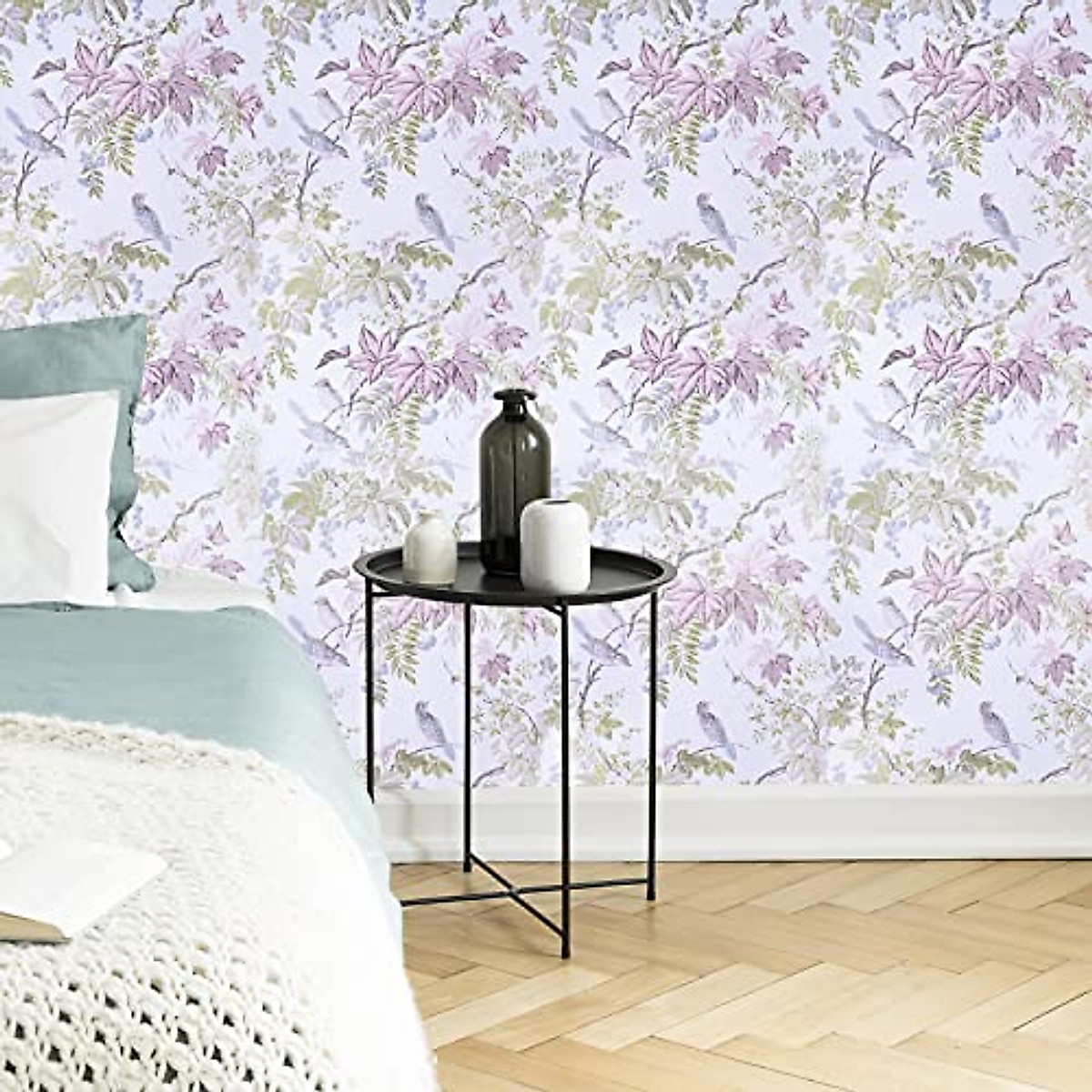 Arthome Peel and Stick Wallpaper Self Adhesive Birds Floral Contact Paper 17 inch × 10 feet Wall Paper Removable Decorative Vinyl for Room and Furniture Decoration.