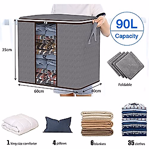 Micilelife Clothes Storage Bag 90L Large Storage Bags Closet Organizers and Storage，3-Pack, Gray,Foldable Organizer, With Clear Window,Suitable for Finishing Of Household ItemsReinforced Thick and Durable Organizer, Suitable for Finishing the Bedrooms,To