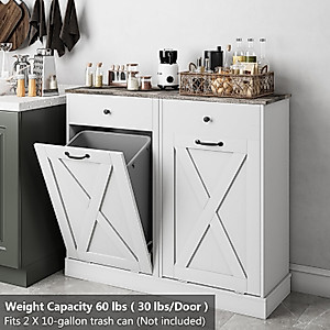 Bocarali Double Tilt Out Trash Cabinet, 20 Gallon Wood Free Standing Laundry Sorter Trash Can with Dual Drawers, Kitchen Garbage Can Recycling Bin Cabinet for Living Room Bathroom, White