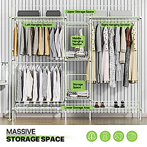 Magshion 81.5" Clothes Rack Heavy Duty Multi-Functional Garment Rack with 7 Tire Shelves and 4 Hanging Rod Sturdy Metal Storage Closet Wardrobe for Bedroom, Load 1000lbs, White