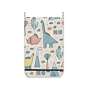 ElliTarr Hanging Laundry Hamper Bag Over the Door Wall Large Dirty Clothes Hamper with Stainless Steel Hooks 29.5X20inch 2Pack Cute Dinosaur Beige