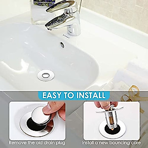 Drifop Universal Bathroom Sink Stopper, Pop-up Sink Drain Stopper, Sink Plug, Sink Strainer and Hair Catcher for 1.02-1.96” Bathroom Sink Drain Upgraded (Silver, 1 PCS)