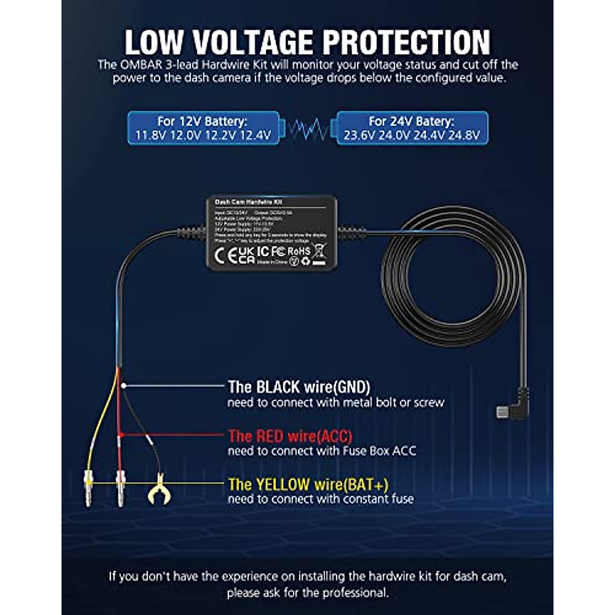 OMBAR Dash Cam Front and Rear + OMBAR Dash Cam Hardwire Kit