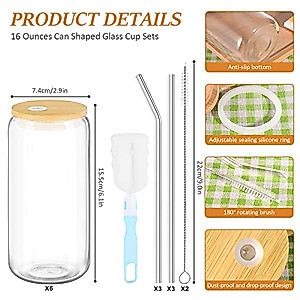Verdenu 6 Pcs Glass Cups Set, 16oz Drinking Glasses with Lids and Glass Straws, Can shaped Iced Coffee Cup, Clear Beer Can Glass, Cute Tumbler Cup, Ideal for Gift, Homemade DIY Drink