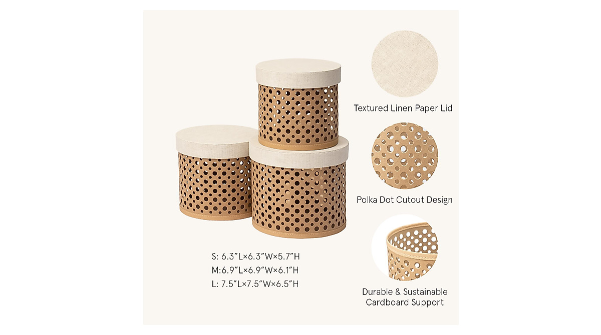 LA JOLIE MUSE Decorative Round Storage Boxes Set of 3, Polka Dot Cutout ...