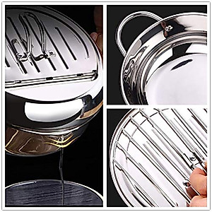 TIYOORTA Mini deep fry pan with basket draining rack Stainless steel Fryer pot with Thermometer for Chicken French Fries Fish onion ring