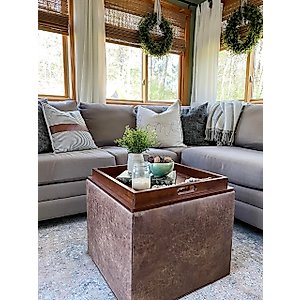 Distressed Vegan Leather Storage Ottoman with Built in Coffee Table Tray, Chestnut Brown, Use as a Bed Bench, Entryway Bench, Living Room Footstool,Tufted Upholstery from Design 59