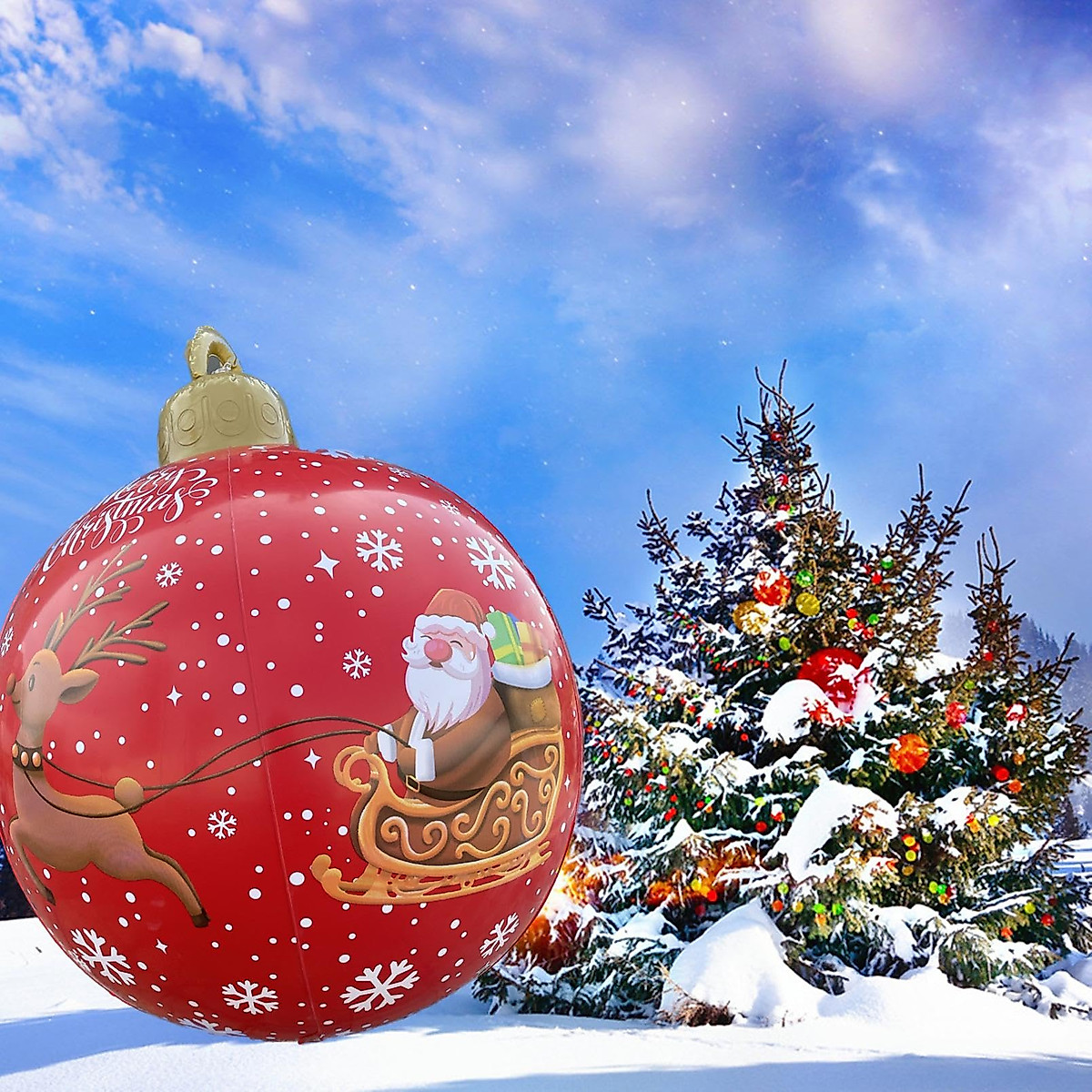 2023 Outdoor Christmas Inflatable Decorations With LED Light - 24 Inch Remote Control Christmas PVC Inflatable Ball Ornament For Xmas Holiday Yard Tree Pool Decorations
