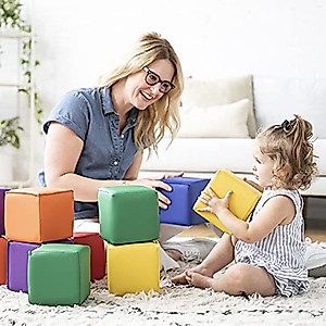 ECR4Kids SoftZone Patchwork Toddler Building Blocks, Foam Cubes, Assorted, 12-Piece