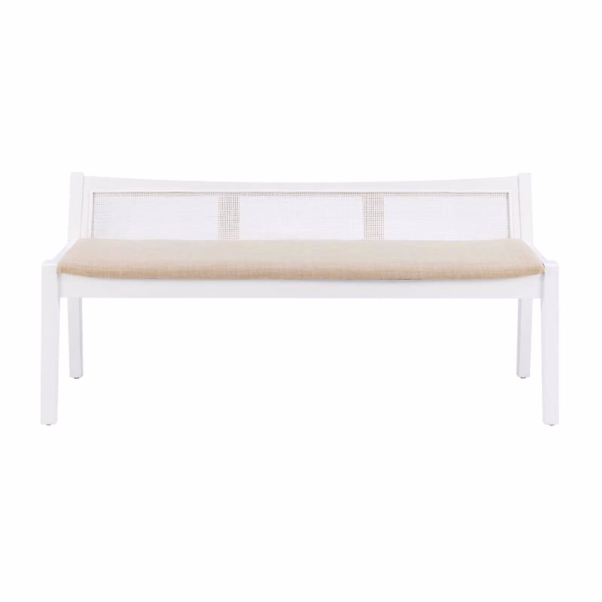 Linon Memphis Wood Cane Bench with Padded Seat in White