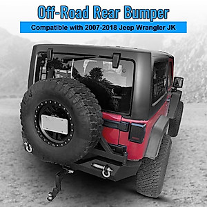 HECASA Rear Bumper Compatible with 2007-2018 Jeep Wrangler JK w/Lockable Tire Carrier w/2" Receiver w/18W High Powered LED Floodlights Steel Textured Black 2 Packages