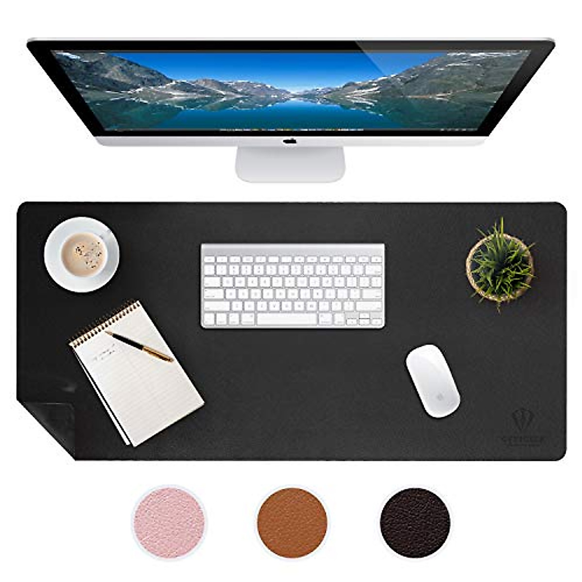 Large Leather Desk Mats for Keyboard and Mouse Pad, Anti-Skid Backing with Heat Resistant and Waterproof Surface, Responsive Desktop for Gaming, Writing, or Home Office Work (Black, 17X36)