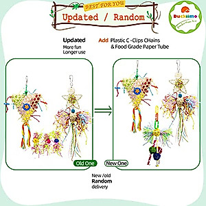 Duckiimo Bird Parrot Shredding Toys, Parakeet Chewing Foraging Toys, Bamboo Rattan Loofah Parrot Cage Hanging Shredder Toys for Parakeets, Conure, Cockatiels, Budgies, Amazon Parrots 9.5" 14.2"