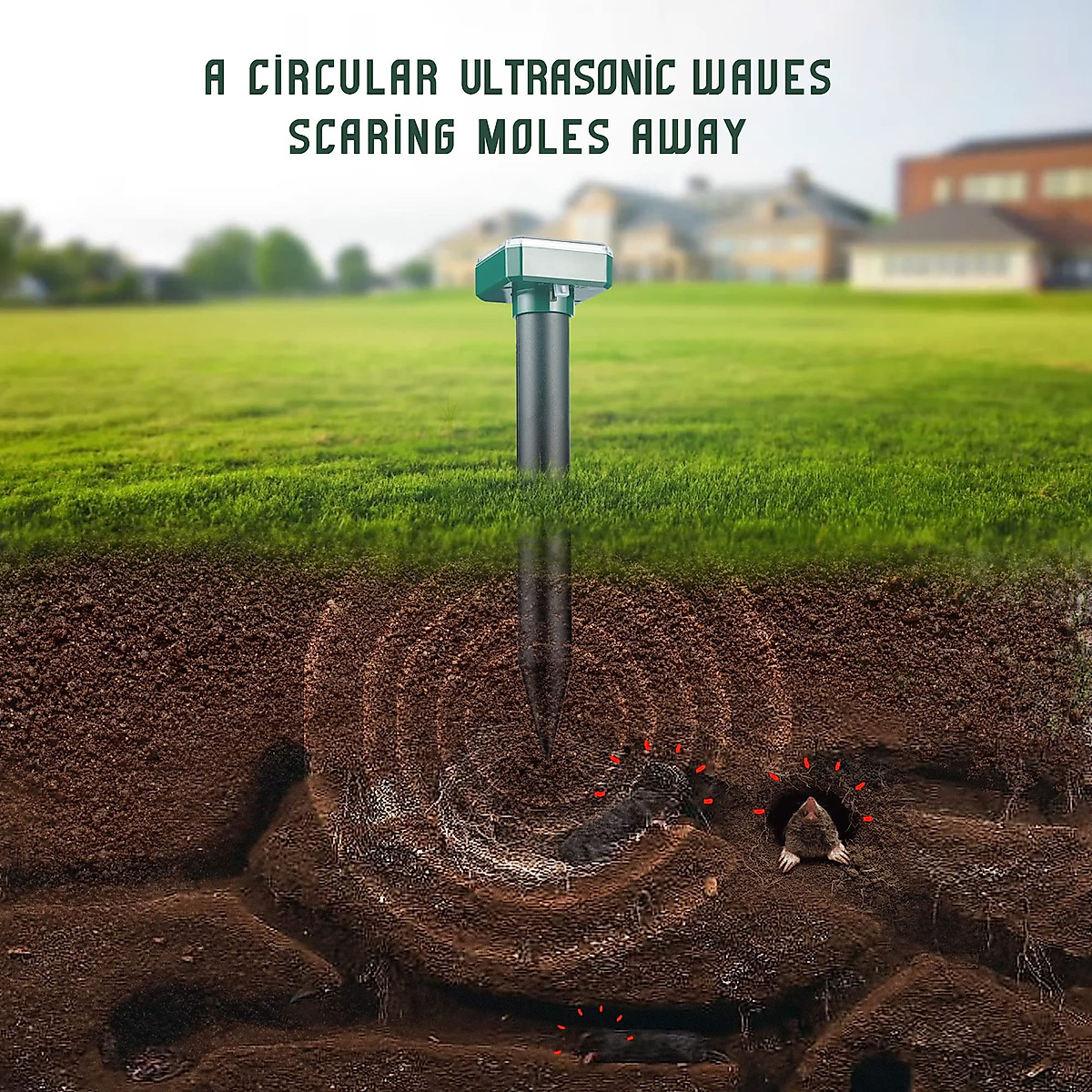 Solar Mole Repellent, 8 Pack Ultrasonic Mole Repellent Solar Powered, Waterproof Snake Vole Gopher Repellent for Garden & Yard (Green)