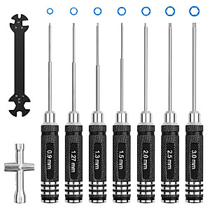 RC Hex Screwdriver Tool Set 0.9mm 1.27mm 1.3mm 1.5mm 2.0mm 2.5mm 3.0mm Hex Allen Screwdriver Kit with Hex Nut Driver & RC Car Wrench Tool Kit for Multi-Axis FPV Racing Drone RC Quadcopter Helicopter
