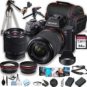 Sony a7 III Mirrorless Digital Camera with 28-70mm Lens + 64GB Memory + Case+ Steady Grip Pod + Tripod+ Macro + 2X Lens + Software Pack + More (34pc Bundle)
