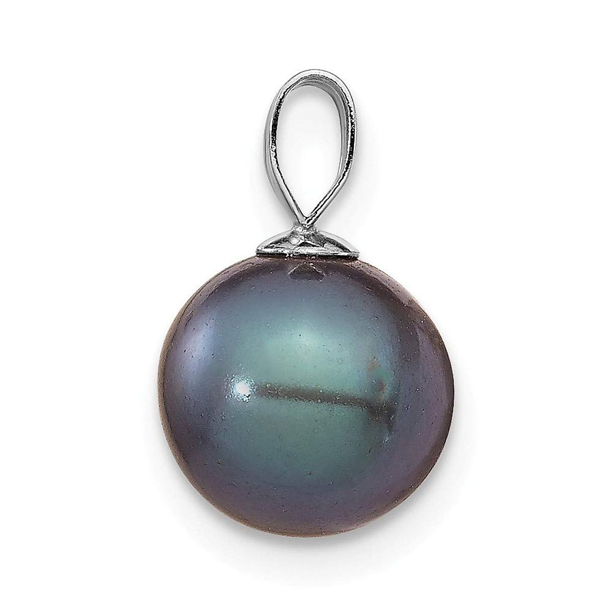 Solid 14K White Gold 8-9mm Black Round Freshwater Cultured Pearl Pendant Charm