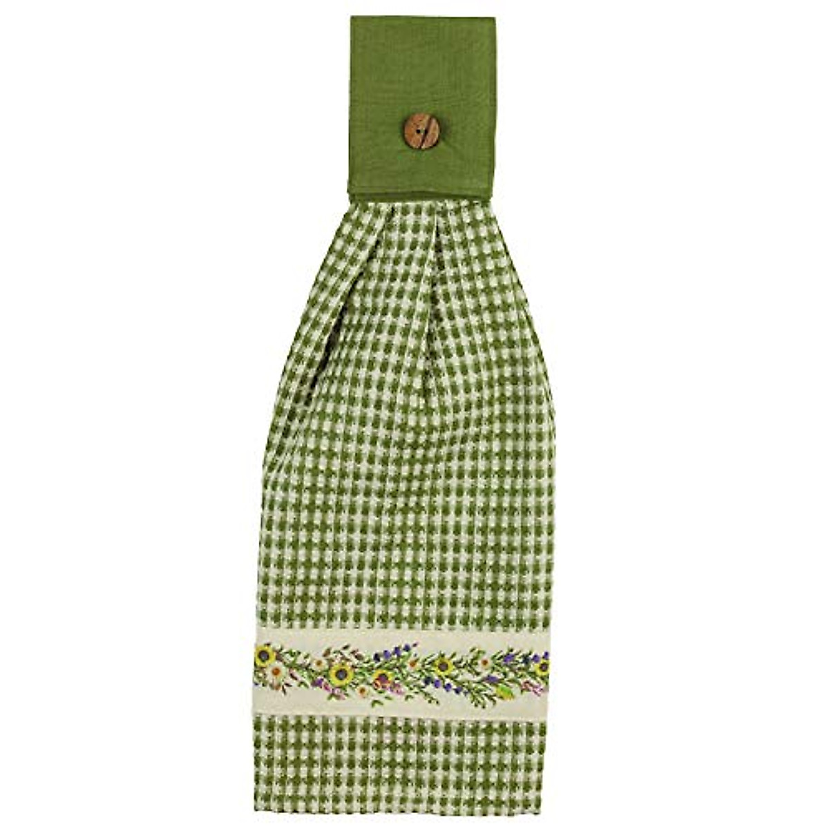 The Country House Wildflower Vine Floral Green Plaid 28 x 19 Fabric Hand Towel with Hanging Tab