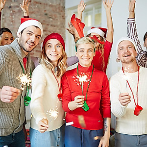 12 Pieces Christmas Shot Glass Necklace on Beaded Team Naughty Team Nice Shot Necklace Glass Plastic Red Beaded Necklace with Drinking Cup Green Shot Glasses for Christmas Party Decorations Supplies