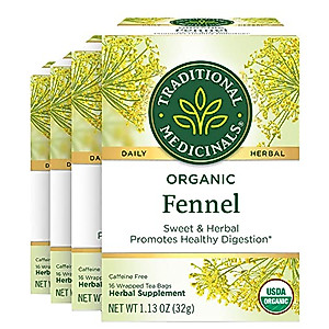 Traditional Medicinals Organic Fennel Herbal Tea, Promotes Digestive Health, (Pack of 4) - 64 Tea Bags Total