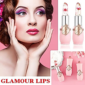 WYBLZPXZ 2Pcs Clear Crystal Flower Jelly Lipstick,PH Magic Temperature Color Changing Lipstick,Lip Gloss,Long Wear Nutritious Tinted Lip Balm,Moisturizing Lip Stick Makeup Set （Set A）
