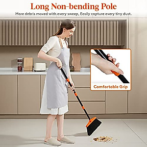 Lifewit Outdoor/Indoor Broom Heavy Duty, Commercial Broom with 53" Extendable Long Handle, Household Angle Corner Brooms for Patio, Garage, Deck, Lobby, Courtyard Sweeping, Orange