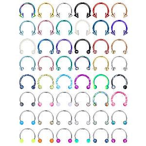 Drperfect 48Pcs 16G Stainless Steel Horseshoe Nose Septum Rings Piercing Jewelry Cartilage Helix Tragus Earring Hoop Eyebrow Lip Hoop Retainer for Women Men 6mm 8mm 10mm 12mm