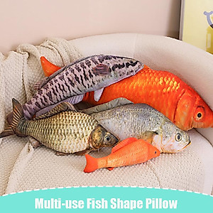 ELAINREN 3D Lifelike Fish Shape Plush Pillow Soft Big Carp Stuffed Toy Cushion, 80cm Giant Simulation Goldfish Plushie Decor Pillow Creative Gifts